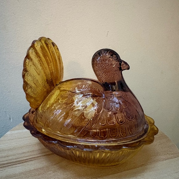 Accents | Vintage Amber Glass Turkey On Nest Candy Dish | Poshmark